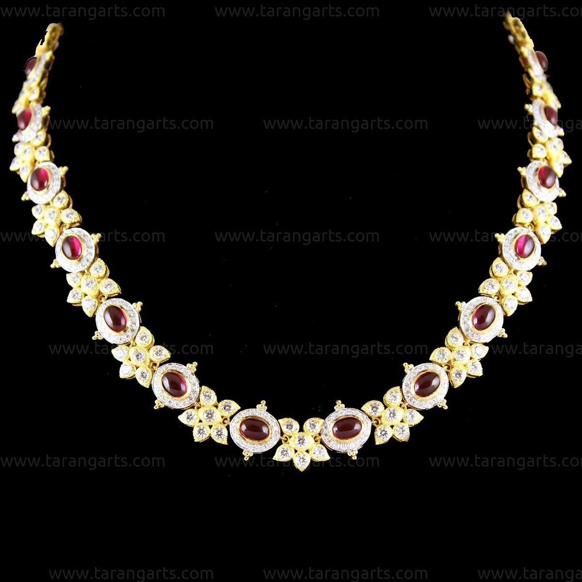 Gold Plated Floral Swarovski And Corondum Stone N